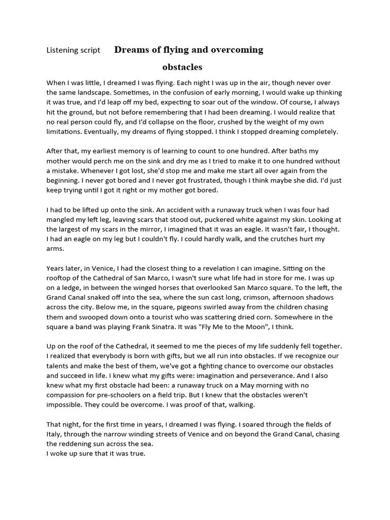 Listening Script Dreams of Flying and Overcoming | PDF | Poetry | Young ...