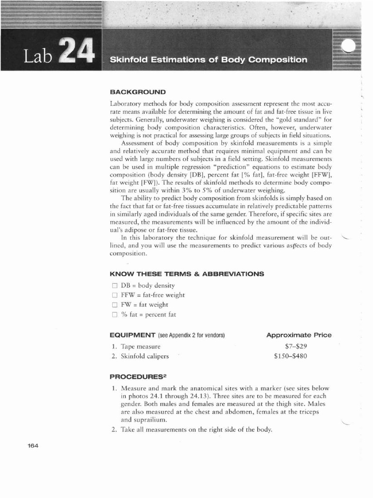 Lab 6 Skinfold and Muscle CSA | PDF | Metrology