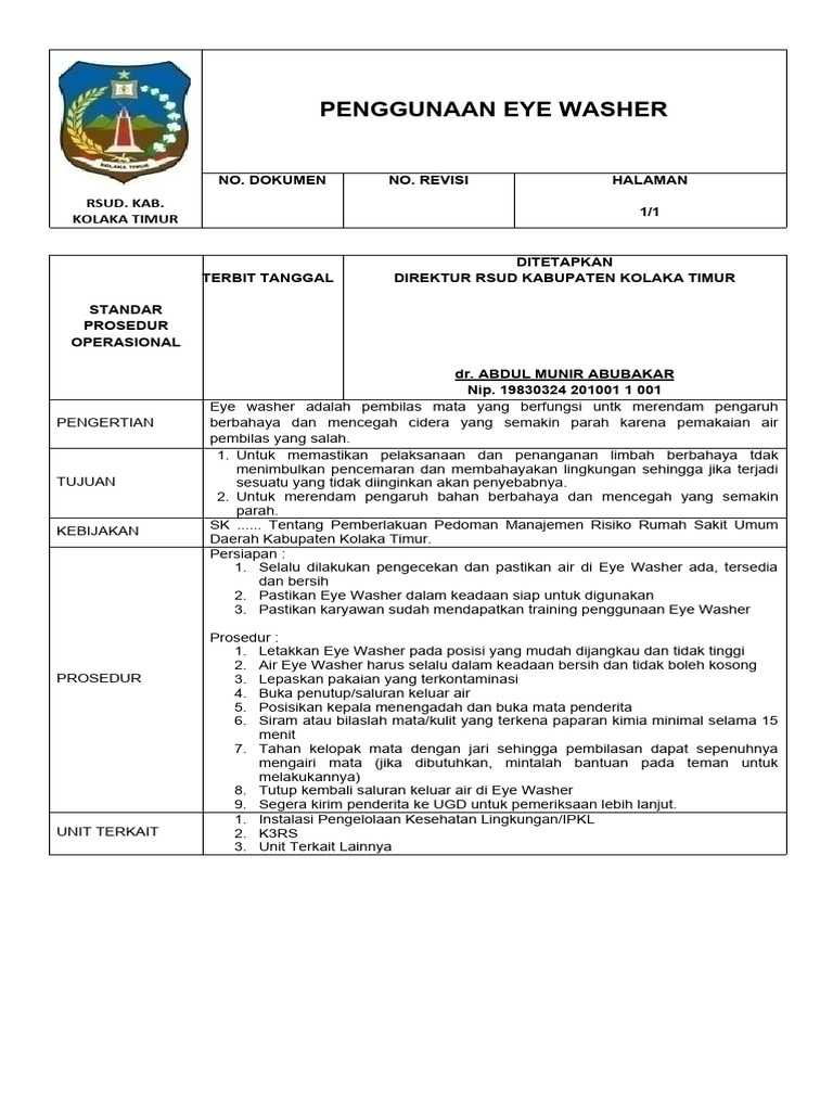 SOP Eye Washer | PDF | Griya & Taman | Kesehatan Holistik
