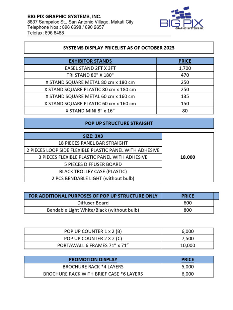 Bigpix Systems Pricelist As of OCT 06, 2023 | PDF | Manufactured Goods ...