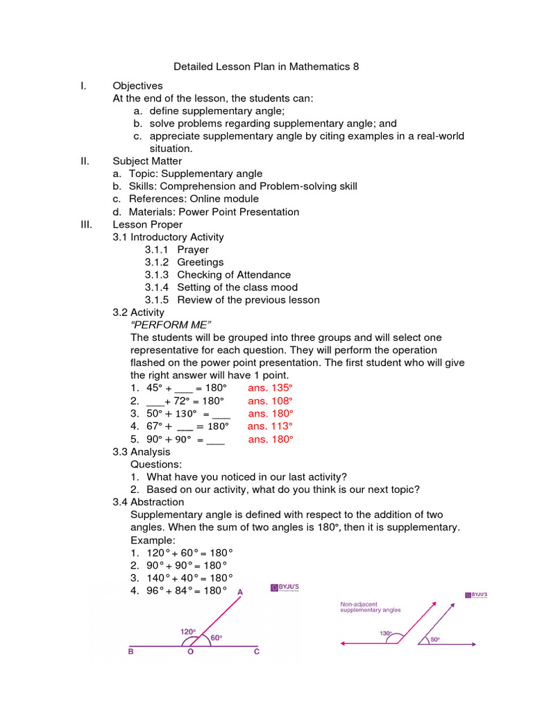 2nd Detailed Lesson Plan in Math 8 | Download Free PDF | Angle ...