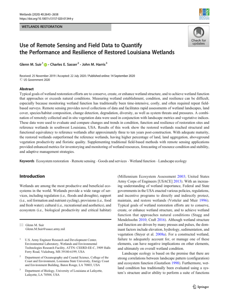 Use of Remote Sensing and Field Data To Quantify | PDF | Wetland | Restoration Ecology
