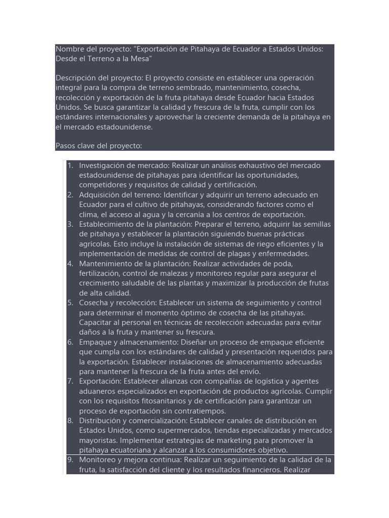 Pitahaya Proyecto de Negocio | PDF | Marketing | Calidad (comercial)