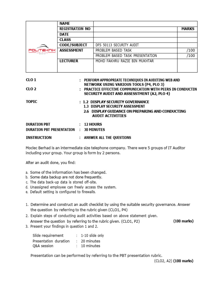 PBT & PBT Presentation DFS50113 Security Audit | PDF