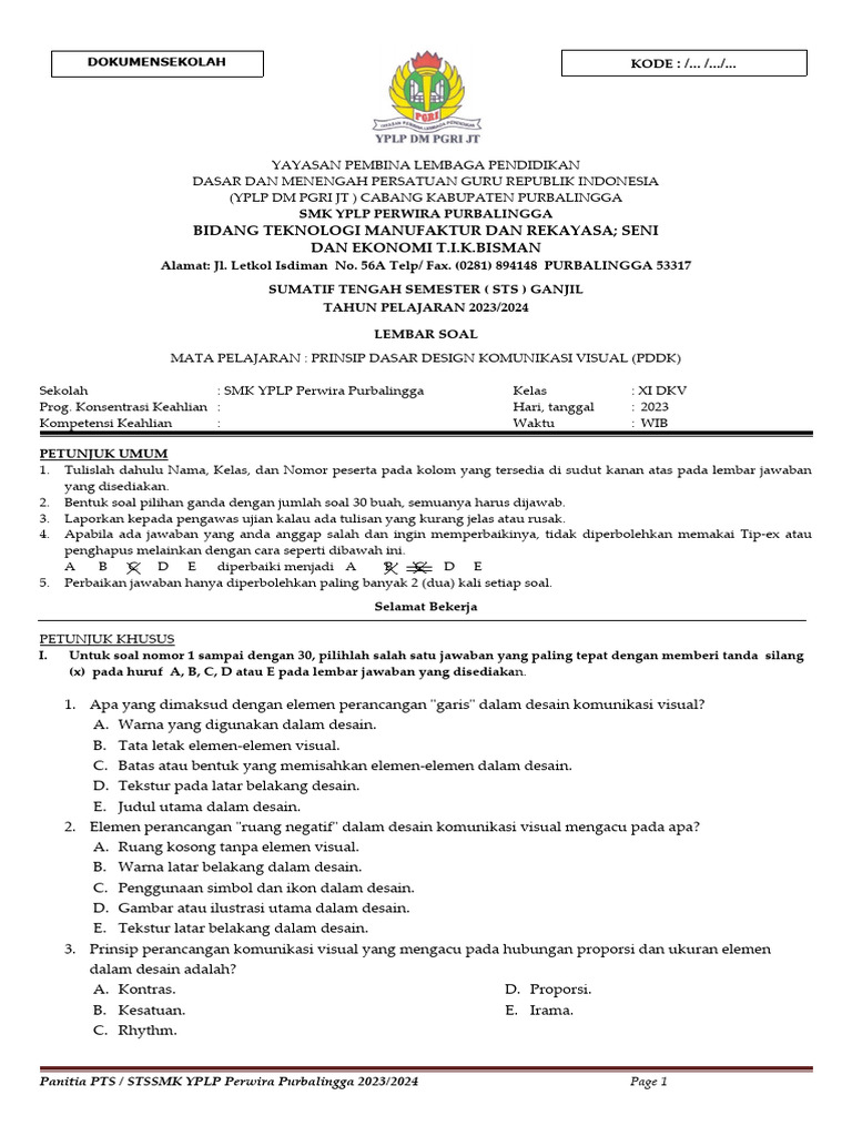 Kop Soal X, Xi (PDDK) | PDF