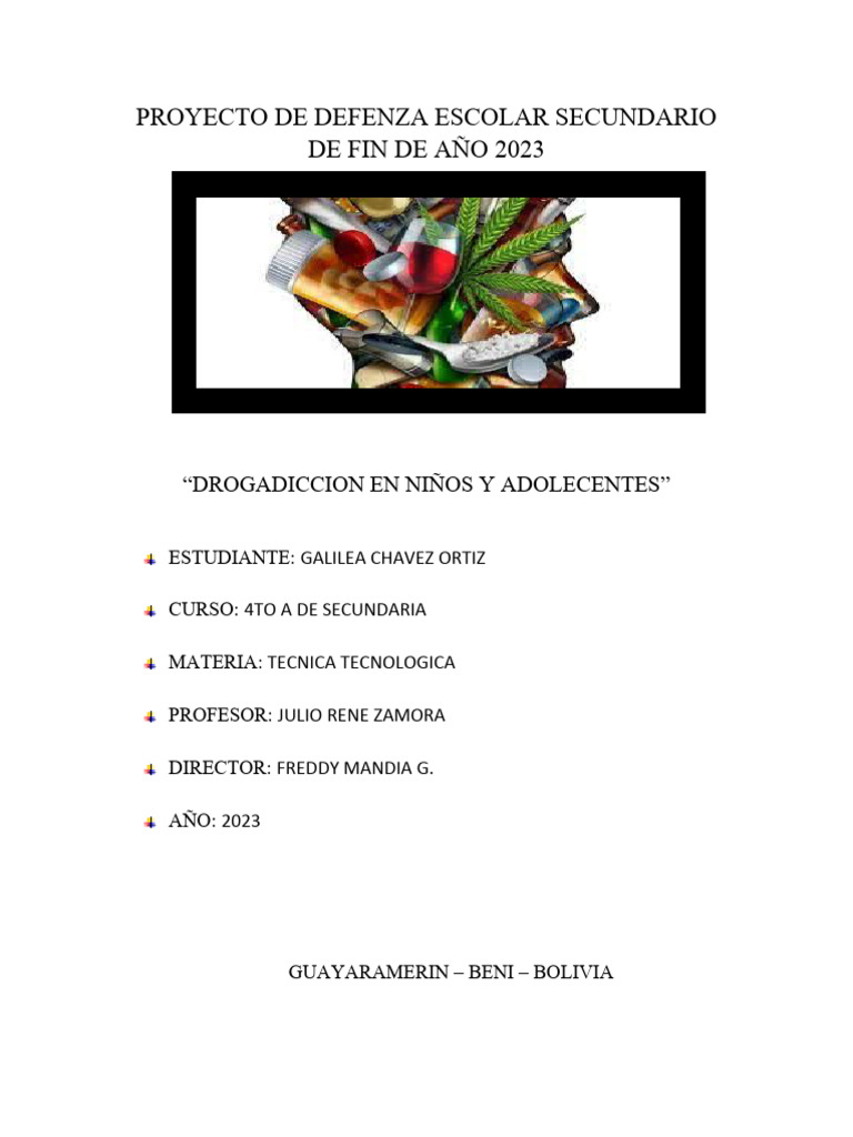 Proyecto de Defenza Escolar Secundario de Fin de Año 2023 | PDF | Drogas | La dependencia de ...