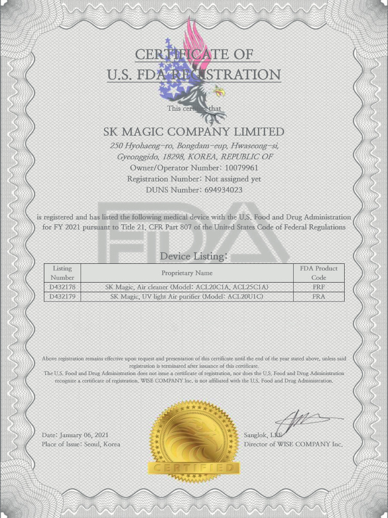 USFDA Certificate | PDF