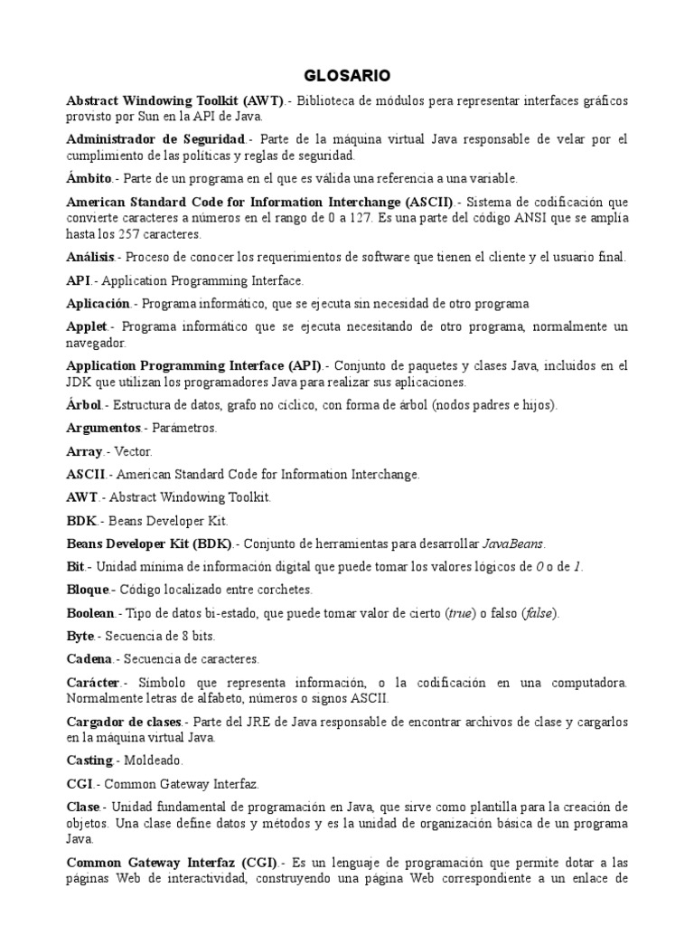 Glosario Estructura de Datos | PDF | Java (lenguaje de programación) | máquina virtual de Java