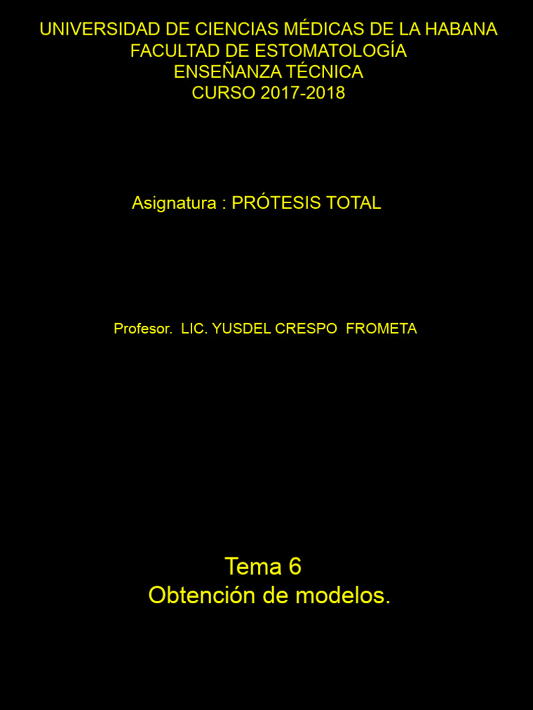 Obtención de Modelos en Prótesis Total | PDF | Dentadura postiza | Yeso