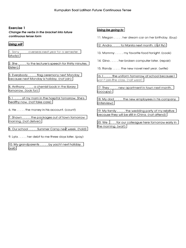 DBI - Kumpulan Soal Latihan Future Continuous Tense | PDF