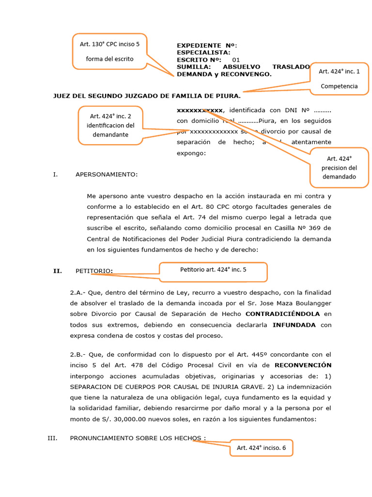 Modelo Explicado de La Demanda | PDF | Daños y perjuicios | Divorcio