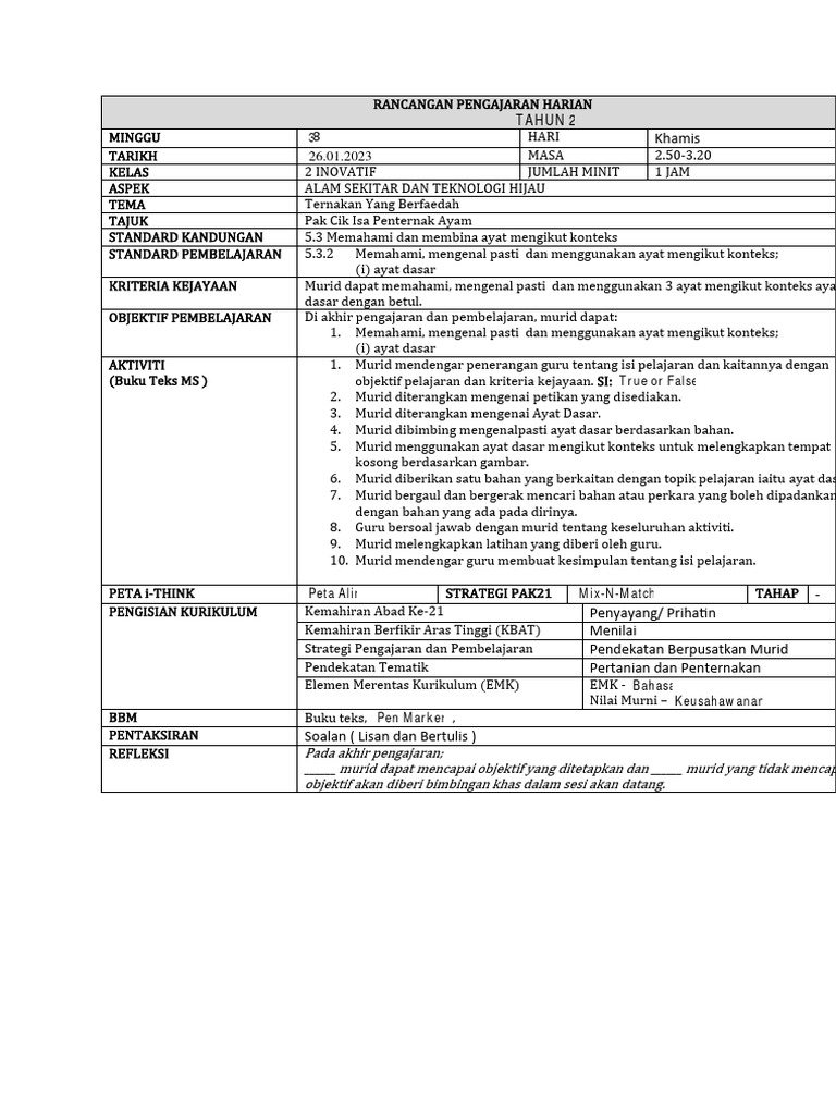 RPH Minggu 38 Khamis 26 Jan 2023 | PDF
