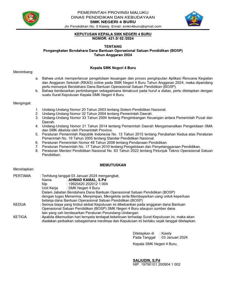 SK Bendahara Bosp 2024 | PDF