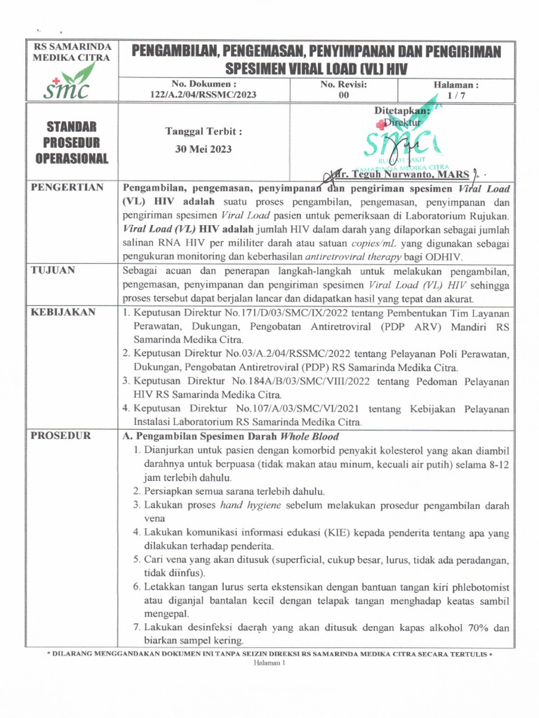 122 Pengambilan, Pengemasan, Penyimpanan Dan Pengiriman Spesimen Viral Load (VL) HIV | PDF