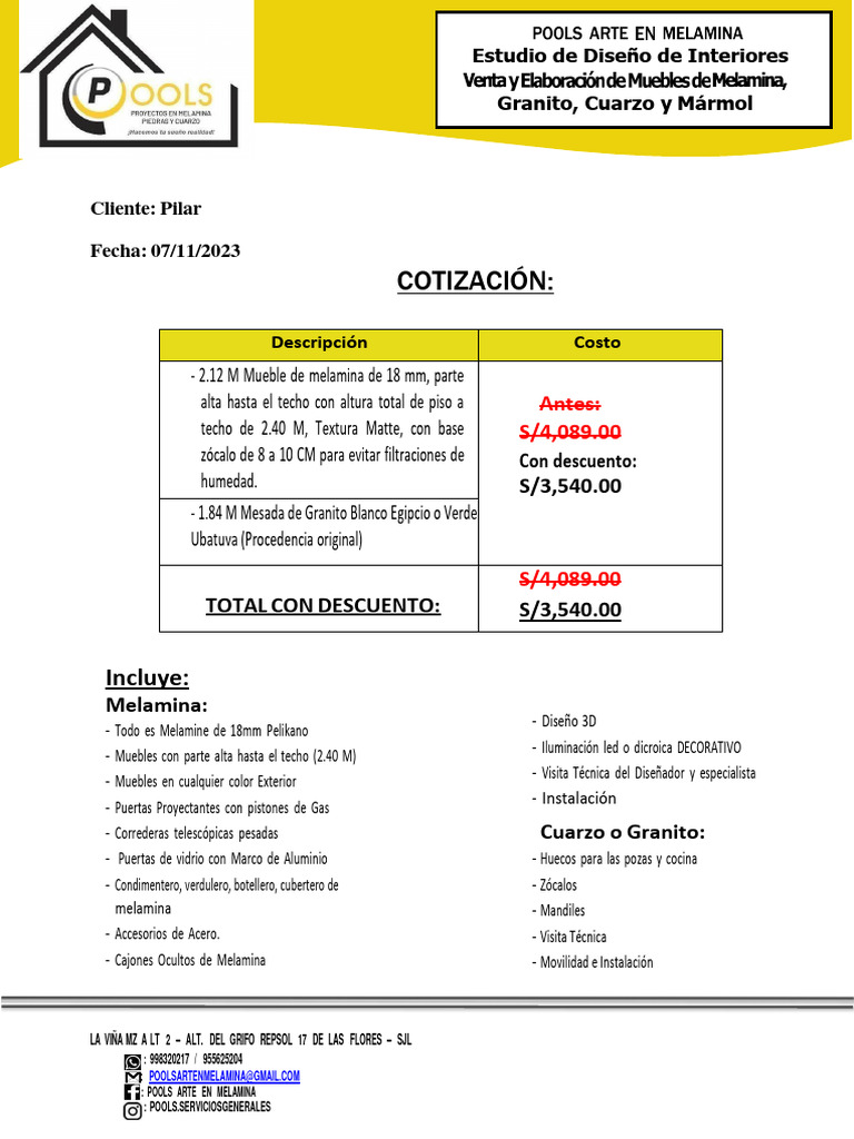 Cotizacion de Pilar Textura Matte | PDF