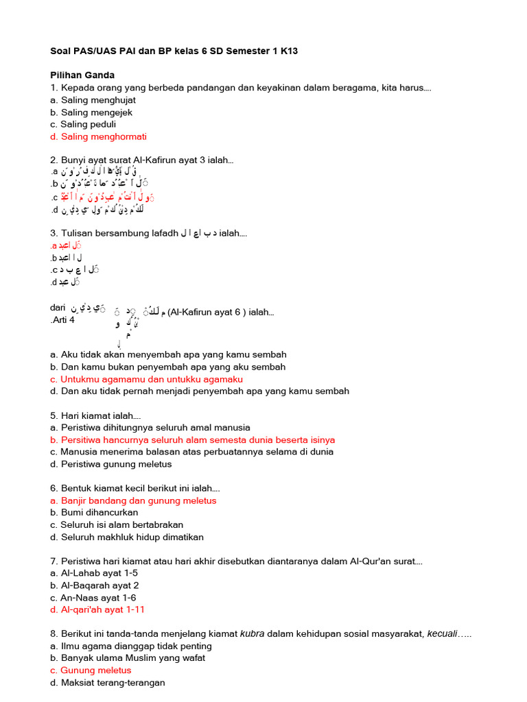SOal PAI Kelas 6 AdminSekolah | PDF