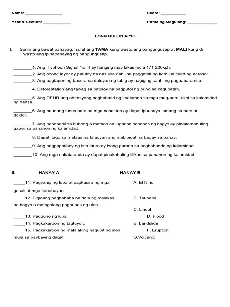 1st Quarter-Summative Test in AP10 | PDF