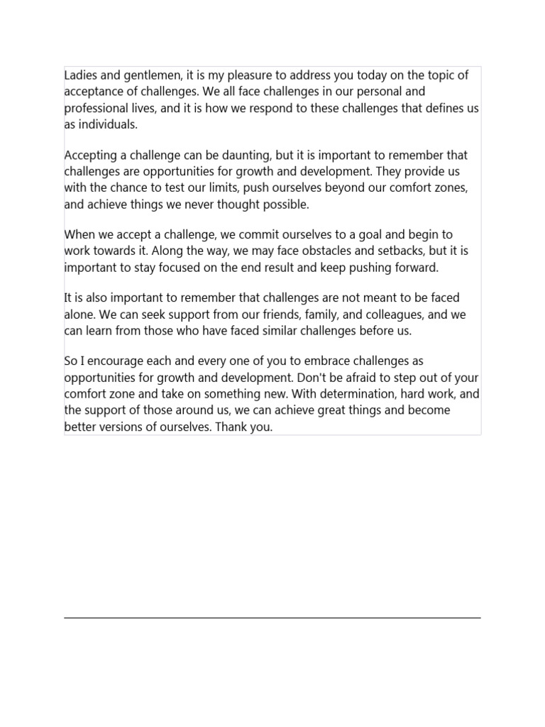 Acceptance of Challenge Speech | PDF | Cognition | Psychology