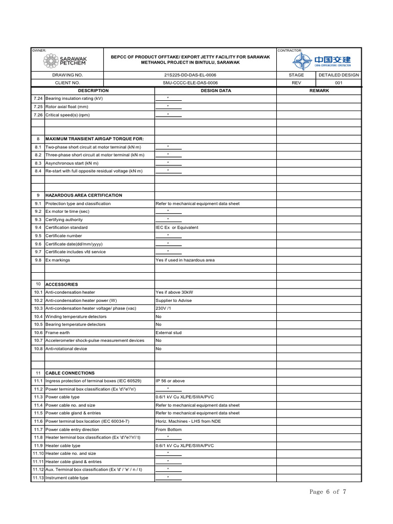 Sarawak Methanol Project Design Data | PDF | Electric Motor ...