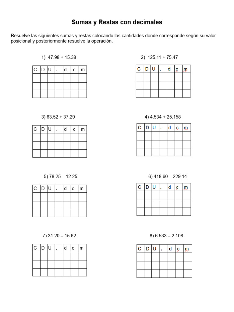 Sumas y Restas Con Decimales | PDF | Métodos y materiales de enseñanza