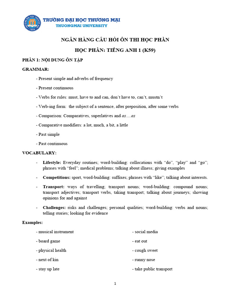 n1 - ta1 - cq-2022 - nh Câu Hỏi Ôn Thi Hp (k59) | PDF | Jeans | Verb