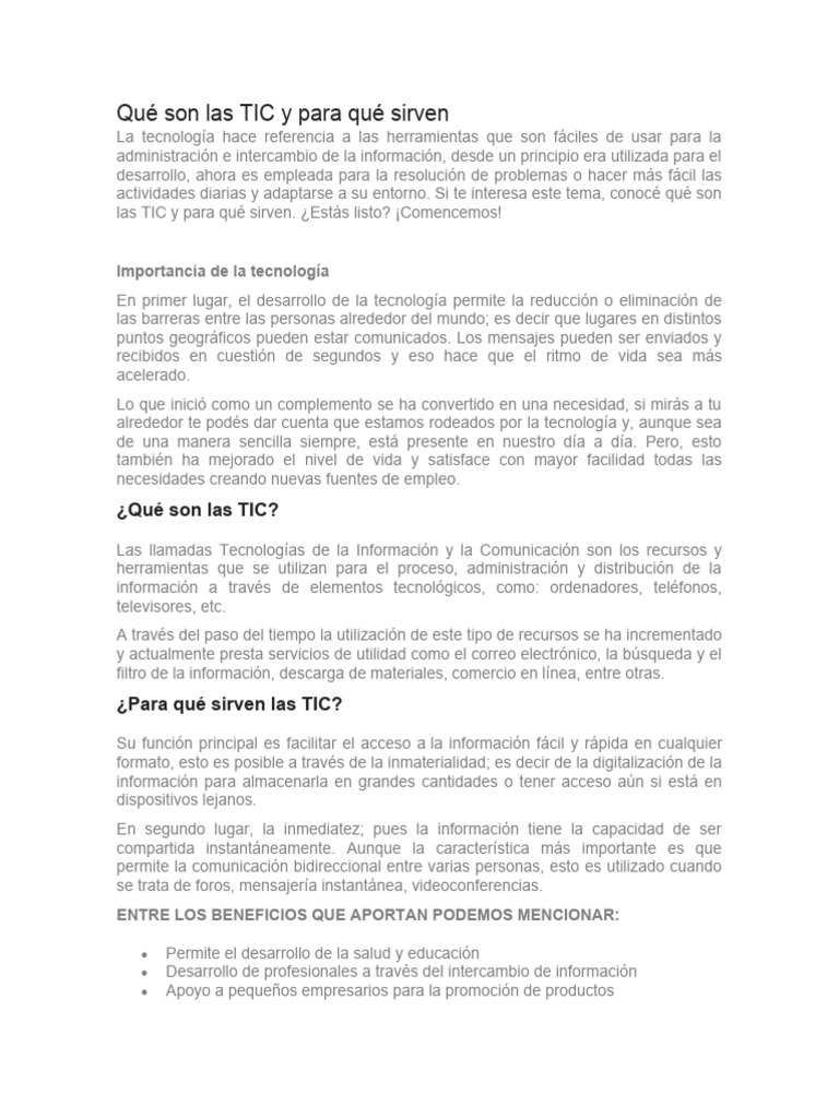 Qué Son Las TIC y para Qué Sirven | PDF | Tecnología de información y comunicaciones | Aprendizaje