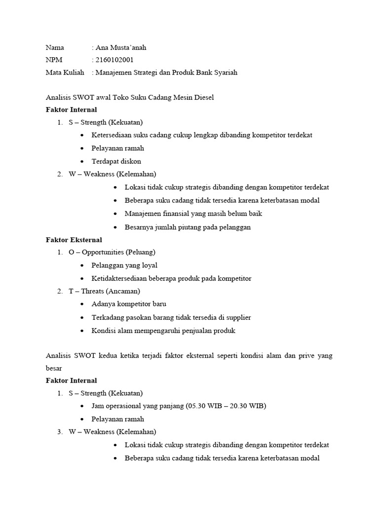Tugas Analisis SWOT - Ana Musta'Anah | PDF