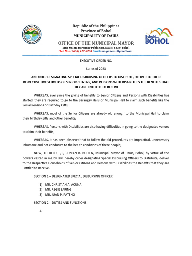 E.O For Disbursing Officer | PDF