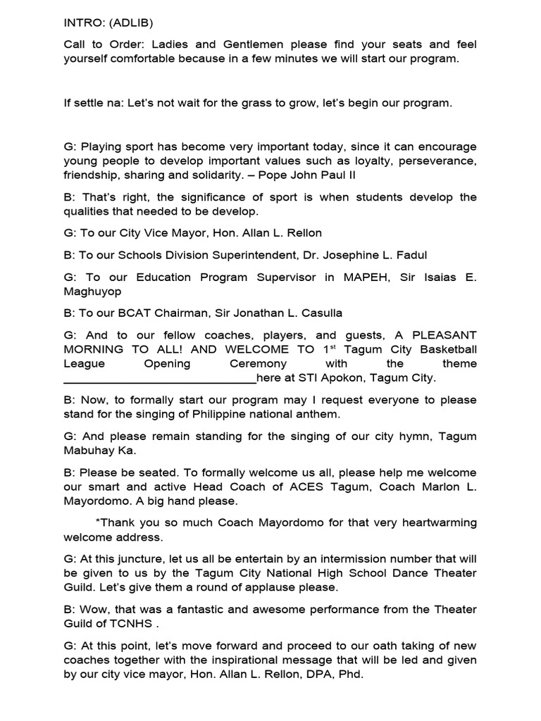 Opening Basketball Script | PDF | Sports & Recreation | Lifestyle