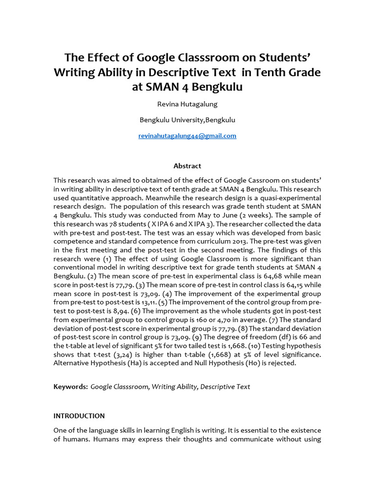 Google Classroom's Impact on 10th Grade Writing | PDF | Teachers ...