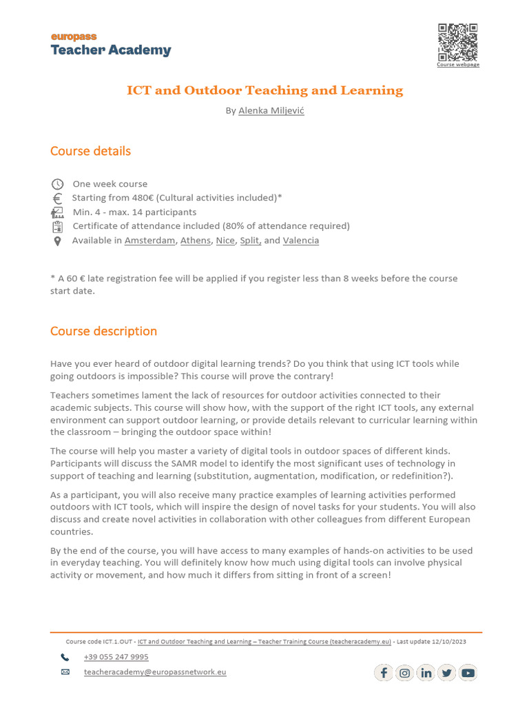 ICT and Outdoor Teaching and Learning Course by Europass | PDF ...