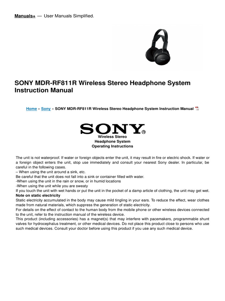MDR Rf811r Wireless Stereo Headphone System Manual | PDF