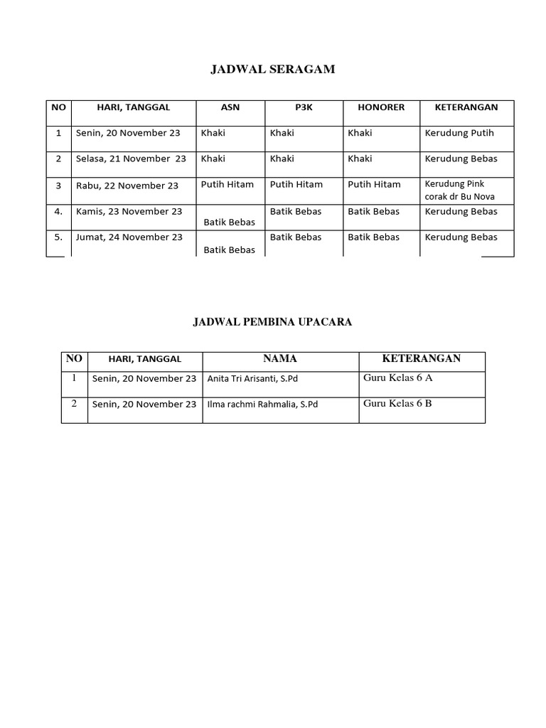 Jadwal Seragam | PDF