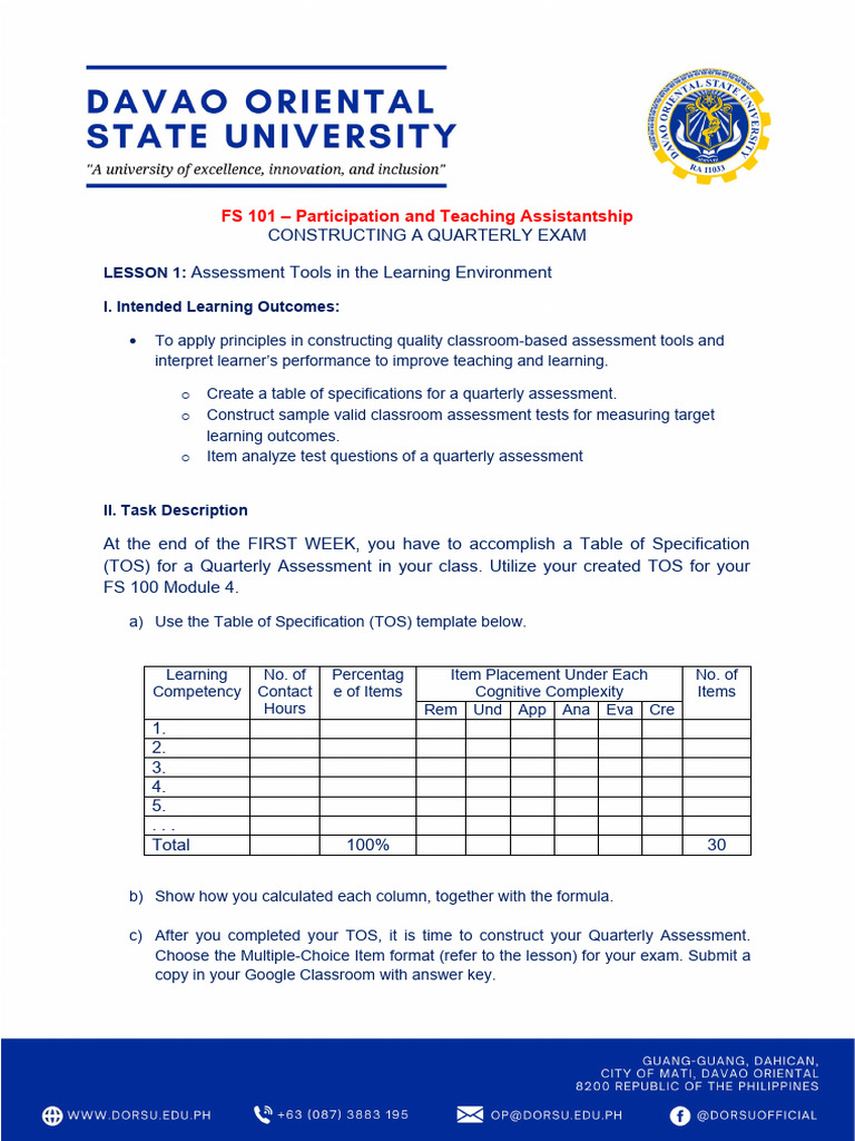 FS 101 Module 1 | PDF | Educational Assessment | Lesson Plan
