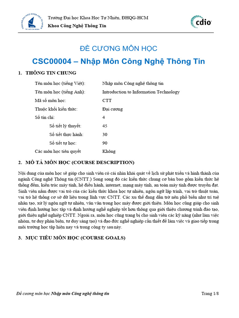 NMCNTT - de Cuong Mon Hoc | PDF