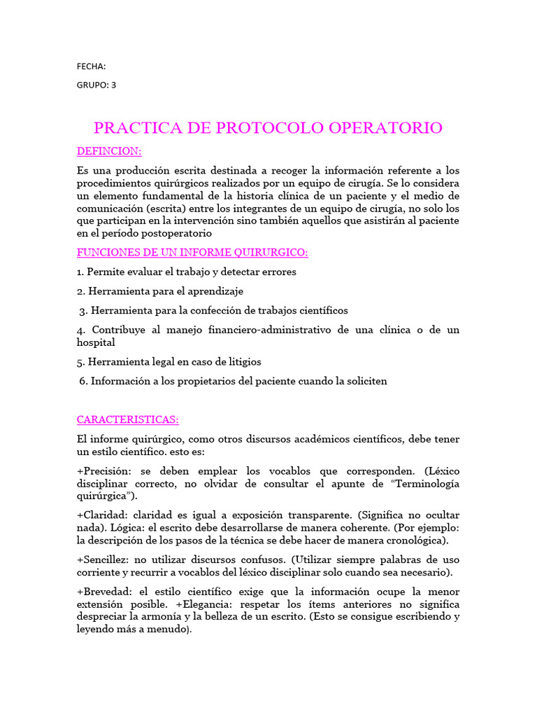 Protocolo Operatorio | PDF | Cirugía | Medicina
