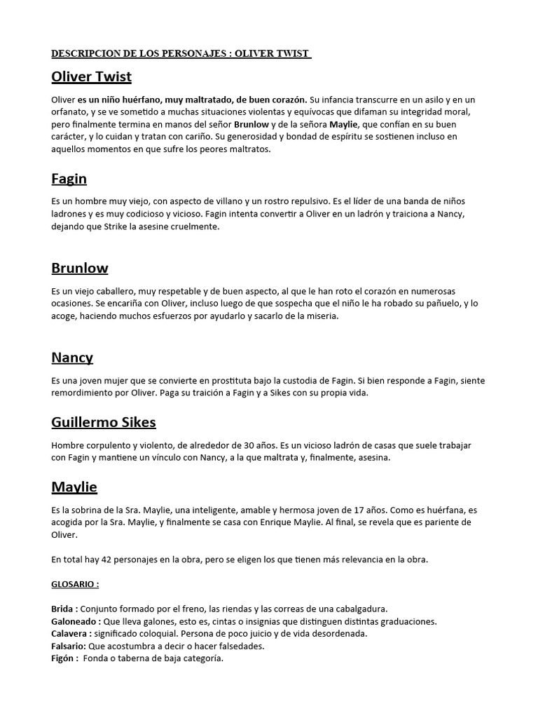 Descripcion de Los Personajes | PDF