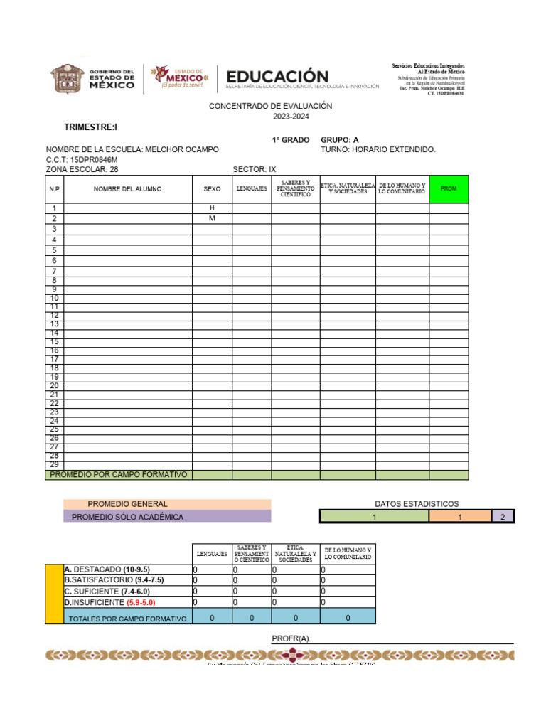 Concentrado de Calificaciones Ciclo Escolar 2023-2024 | Descargar gratis PDF | México