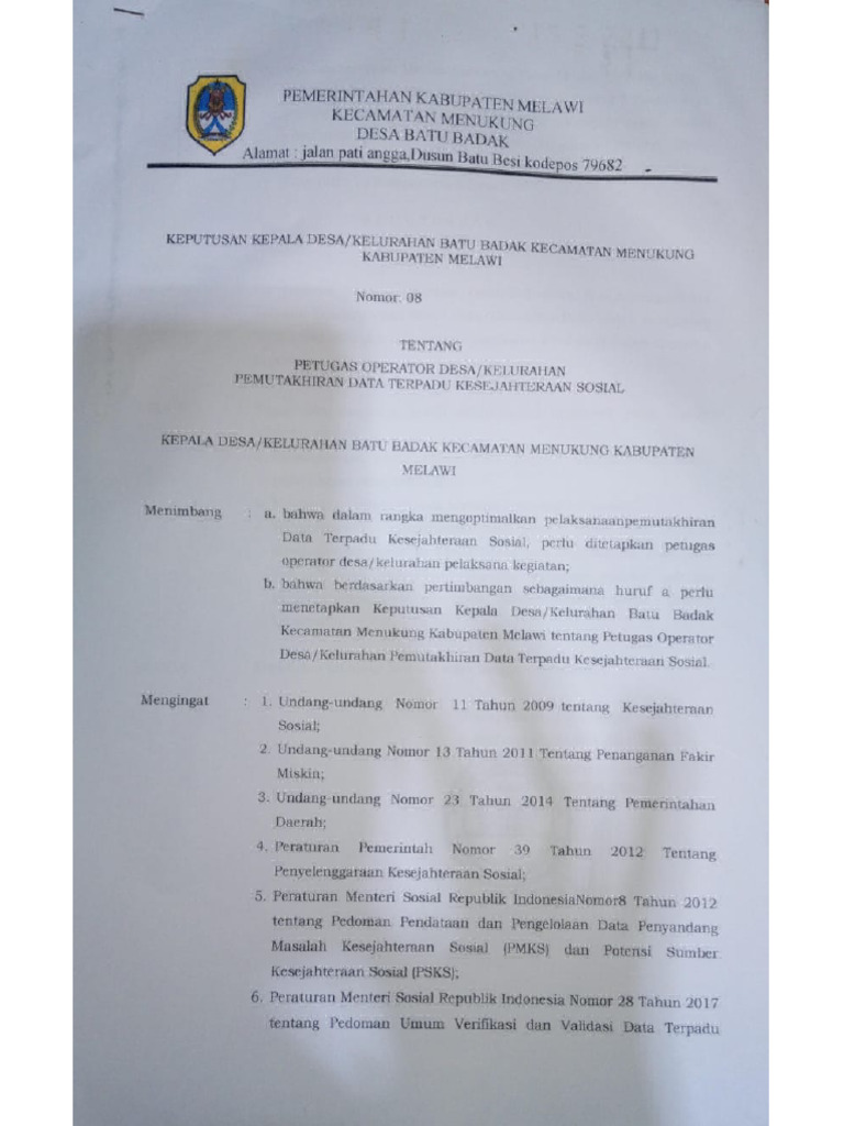 SK Operator SIKNG Desa Indra Irawan | PDF