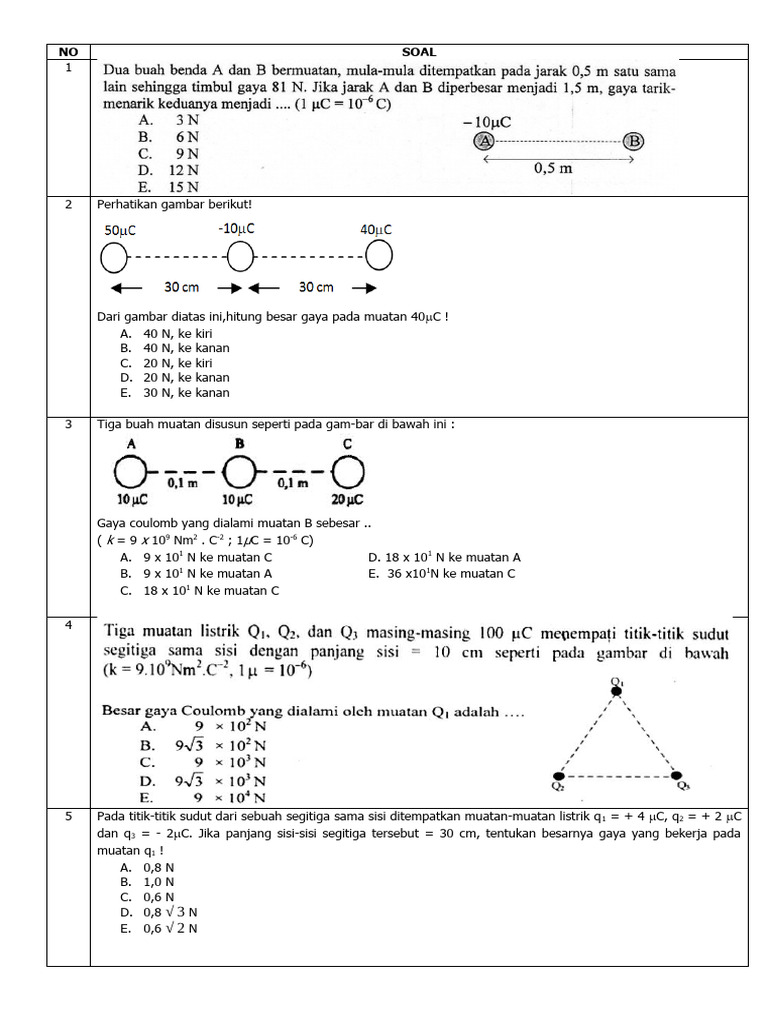 Soal Listrik Statis Sma Kelas 12 Gaya Coulomb | PDF