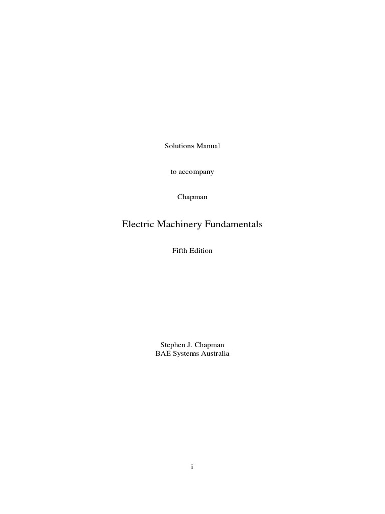 Electric Machinery Fundamentals 5th Edition Chapman Solution Manual ...