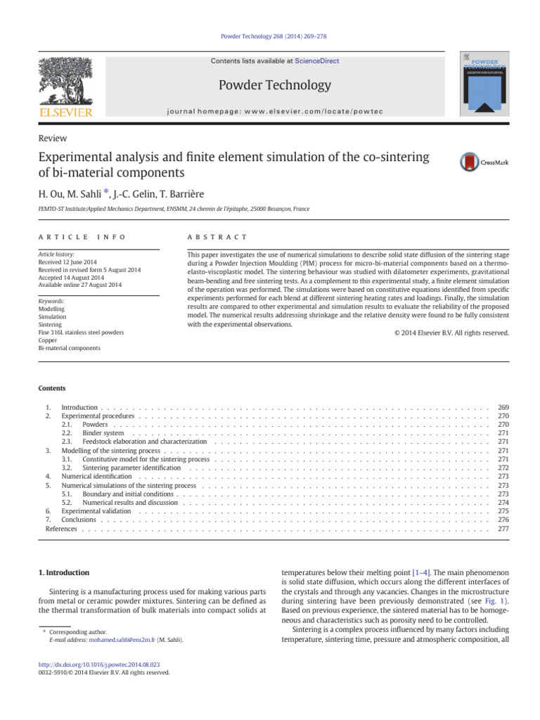 Experimental Analysis and Finite Element Simulation of The Co-Sintering | PDF | Sintering ...