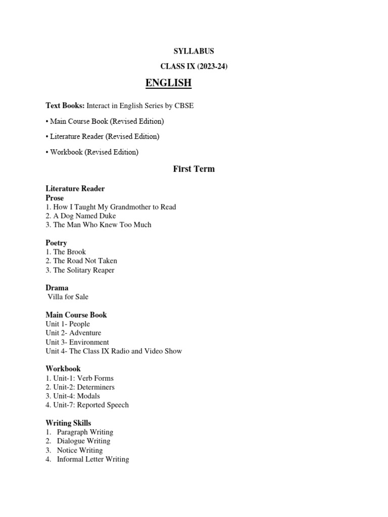 Class 9 Syllabus 2023-24 | PDF