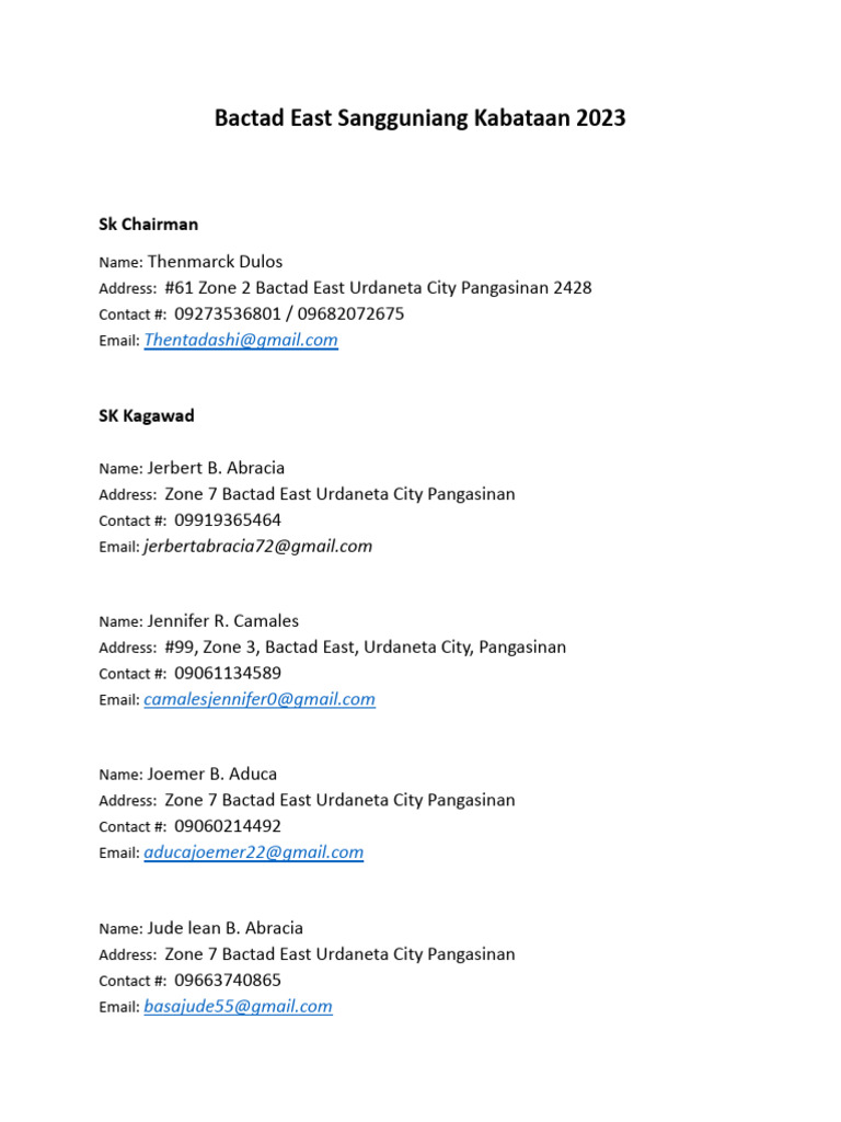 Bactad East SK Officials 2023 List | PDF