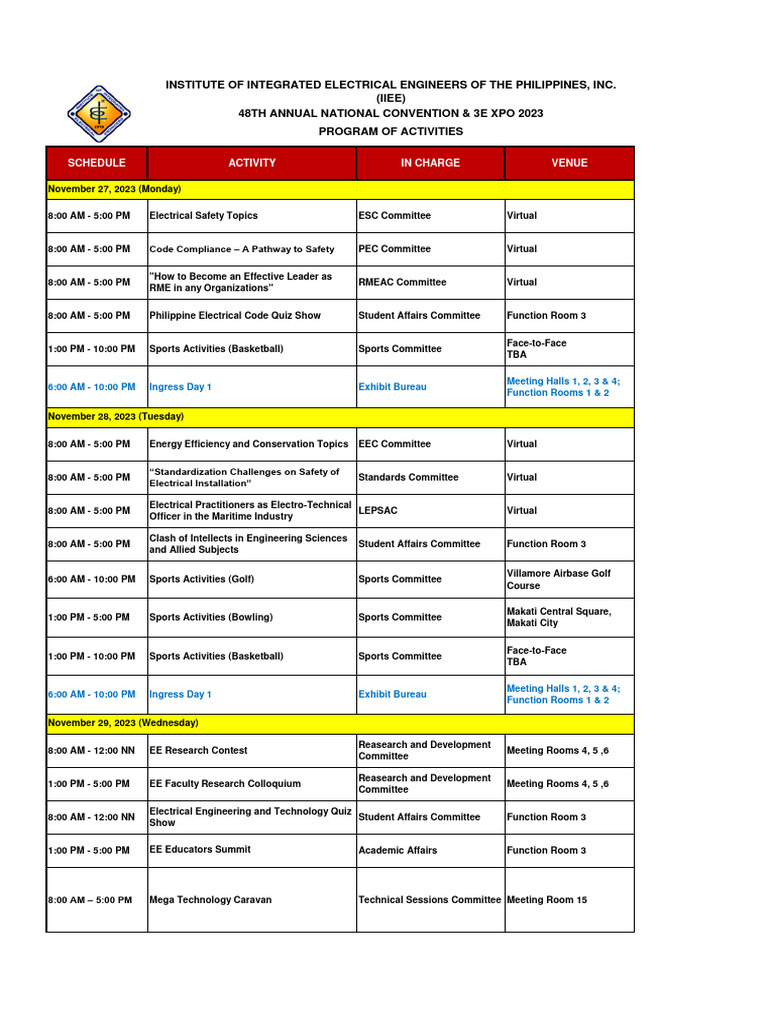 Program of Activities As of Oct11 | PDF