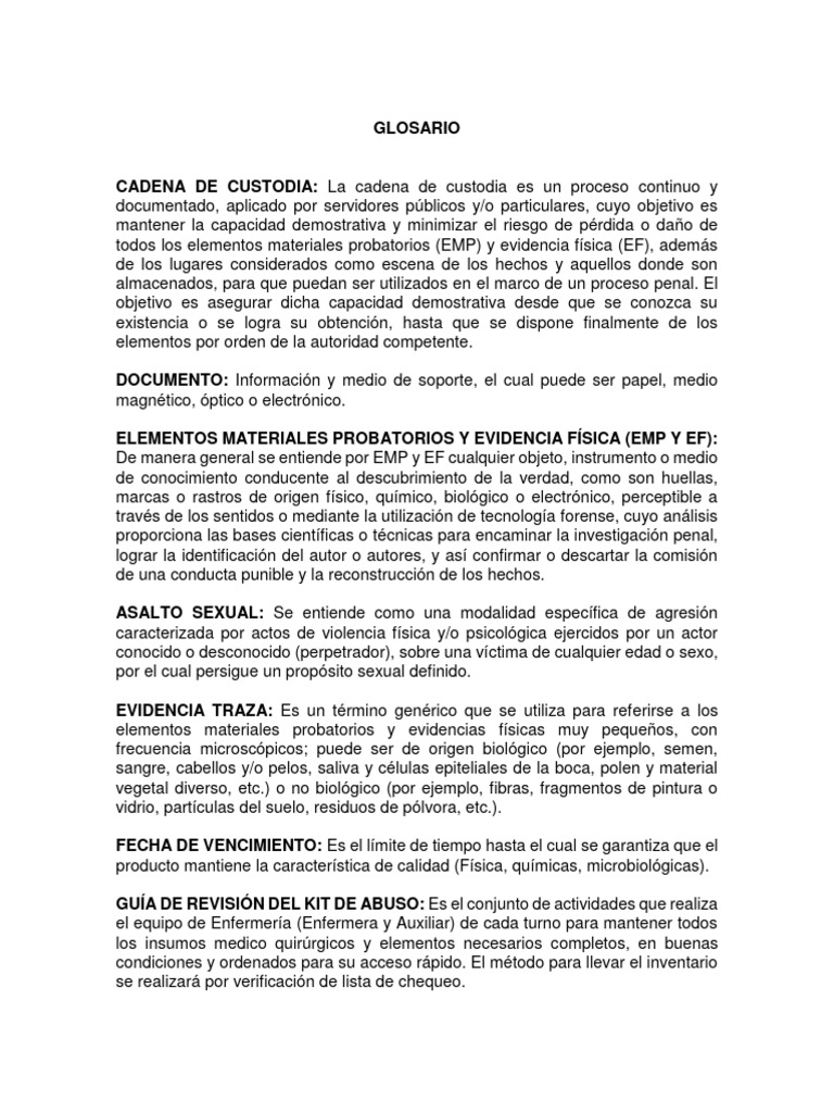 Glosario Cadena De Custodia Pdf Violación
