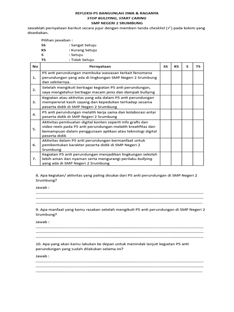 Refleksi P5 Anti Bullying SMP Negeri 2 | PDF
