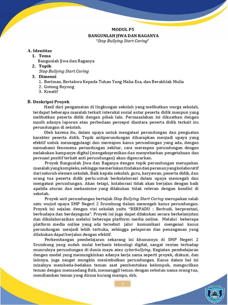 Modul P5 Bangunlah Jiwa Dan Raganya - SMPN 2 SRUMBUNG | PDF | Kesehatan Holistik