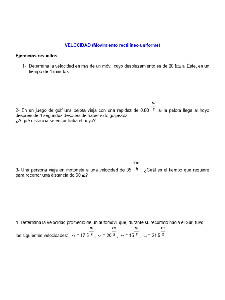 Ejercicios Velocidad | PDF
