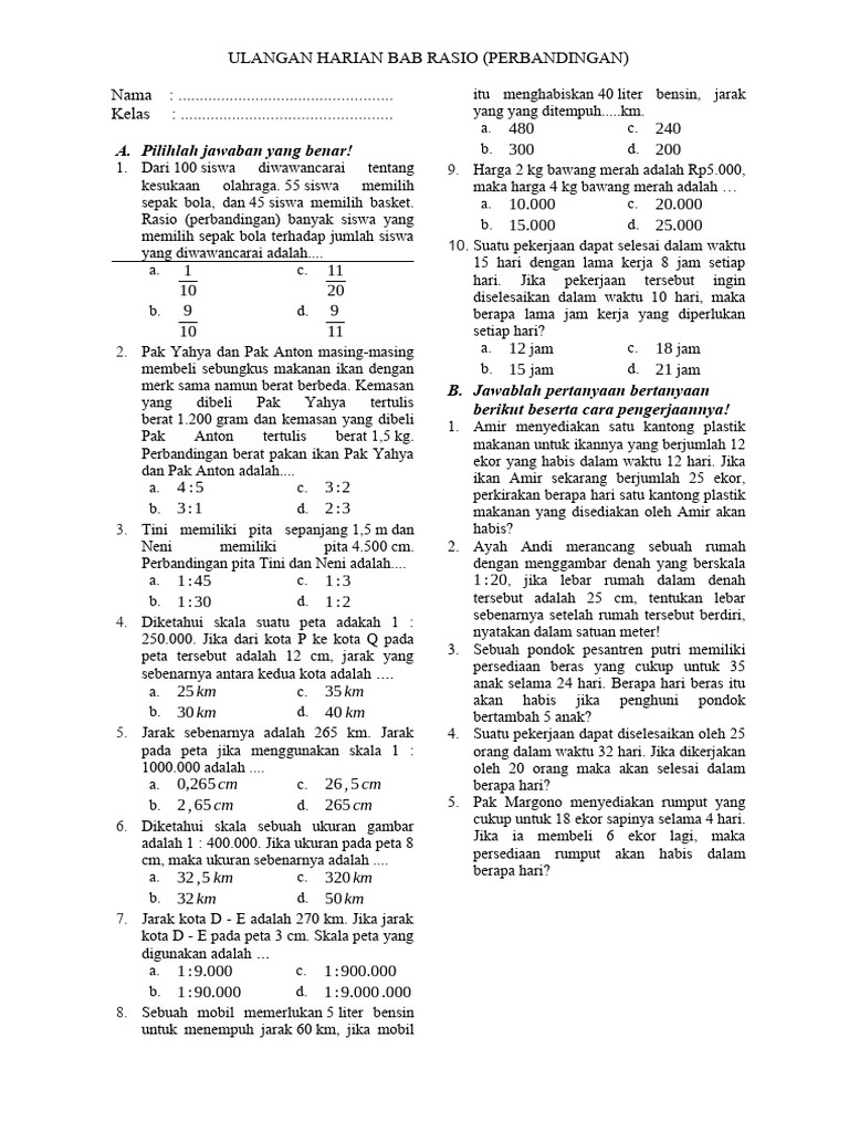 Ulangan Harian Rasio Kelas 7 | PDF